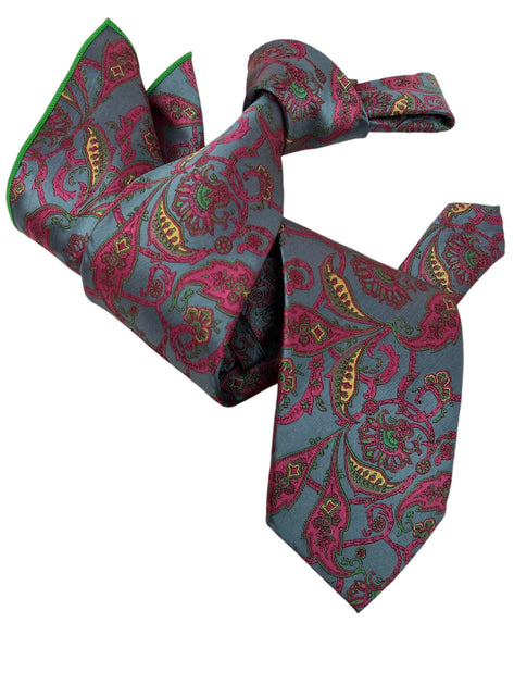 DMITRY 7-Fold Men's Teal Patterned Italian Silk Tie & Pocket Square Se ...
